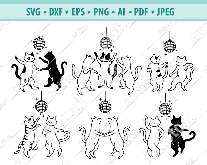Disco Cat Svg, Party Svg, Cute Kitten Svg, Dancing Cat Svg, Disco Ball ...