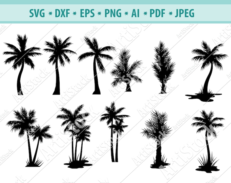 Design Eps Dxf Palm Tree SVG Bundle Palm Tree Clipart Files for Cricut ...