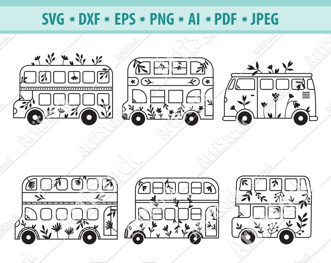 Flowers Transport Svg, Flower Svg, Floral English Bus Svg, School Bus ...