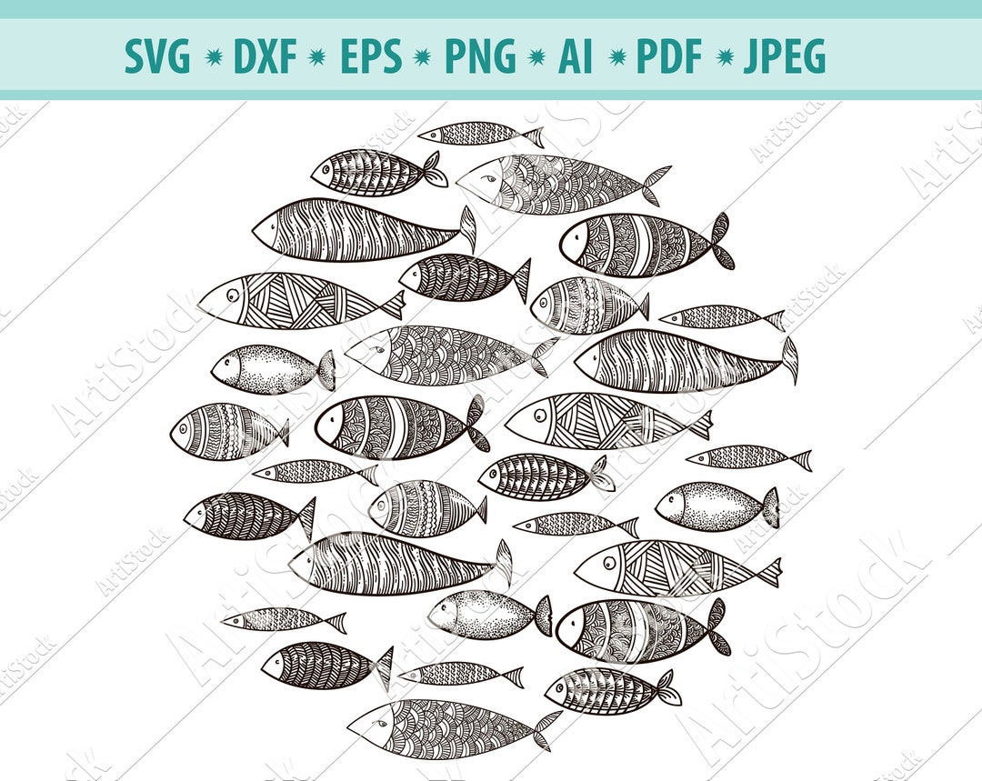 Fish SVG DXF PNG, School of Fish Svg, Fish Pattern Svg, Fishes Svg ...