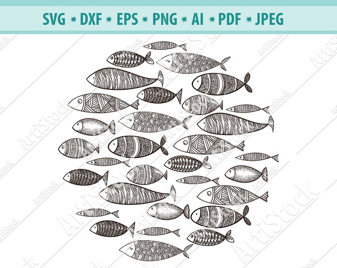 Fish SVG DXF PNG School of Fish Svg Fish Pattern Svg Fishes - Etsy