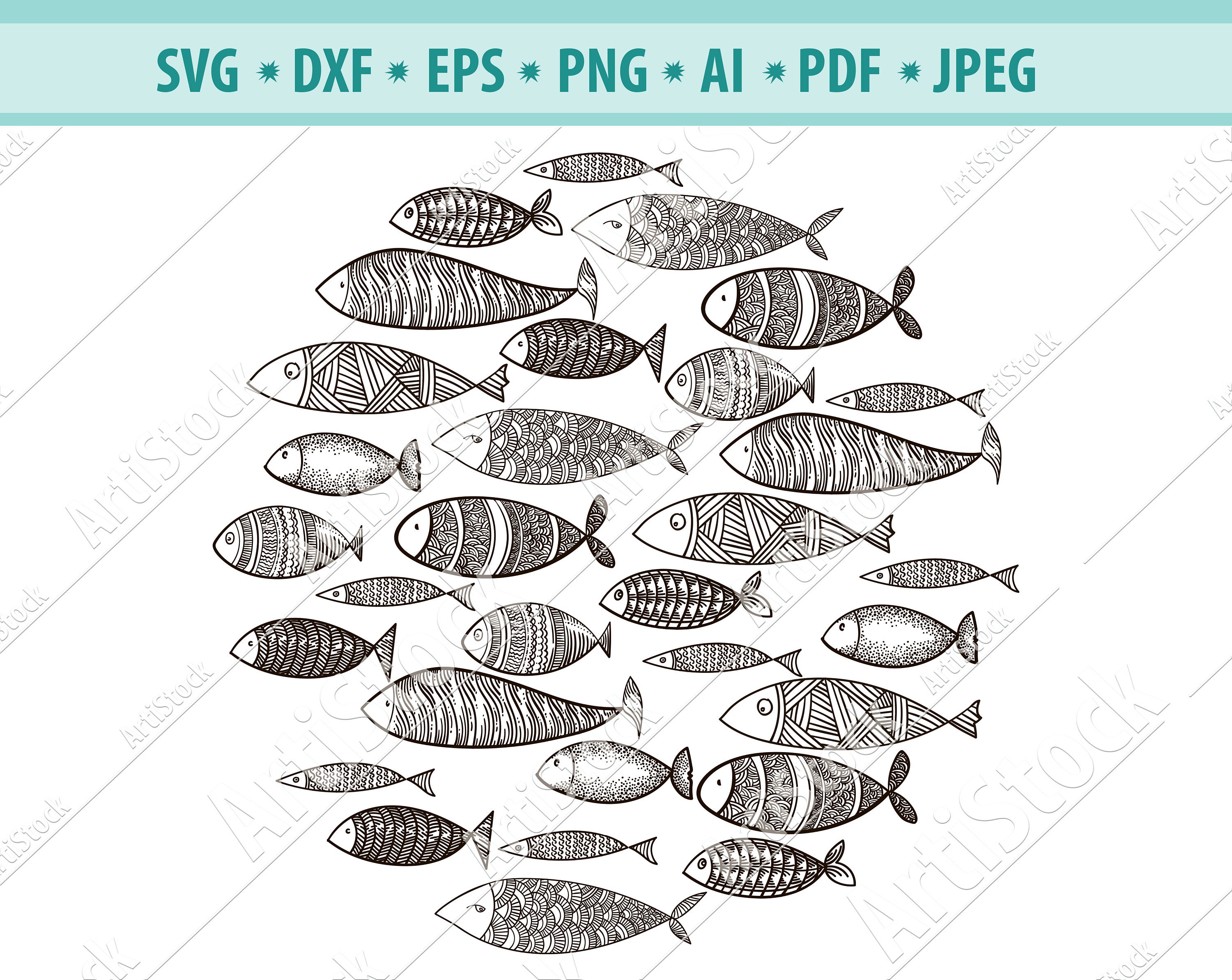 Fish SVG DXF PNG School of fish Svg Fish pattern Svg fishes | Etsy