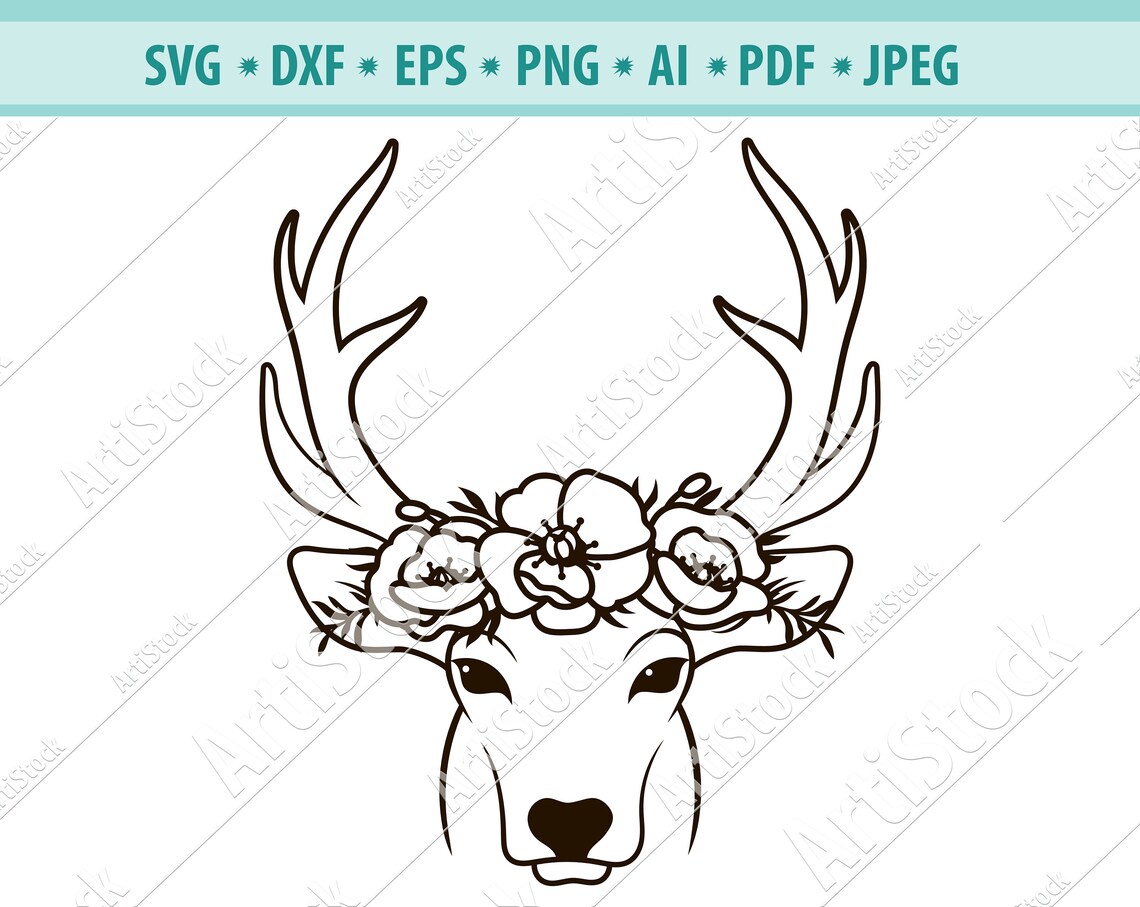 Deer SVG File Deer With Flower Crown SVG Deer Cut File - Etsy