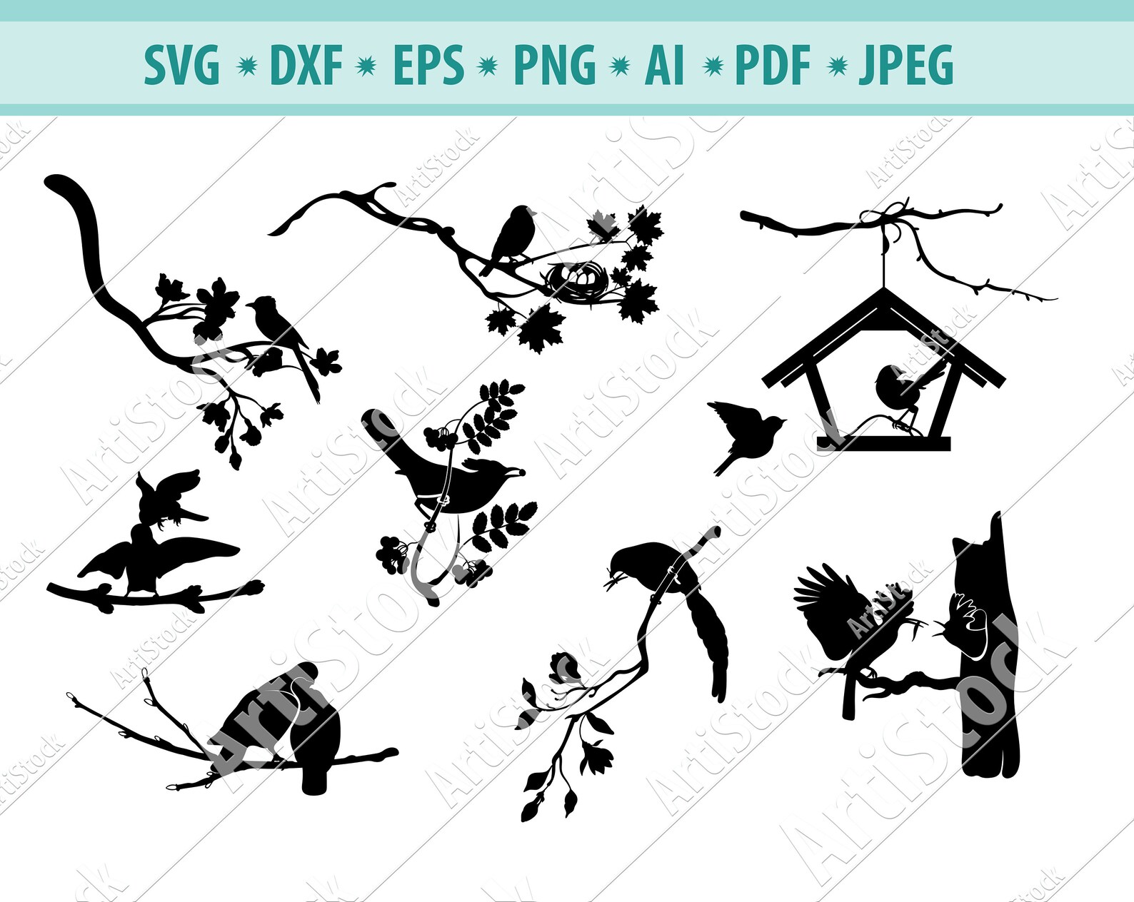 Flock of Birds SVG Birds on Branches Svg Silhouette of Birds - Etsy