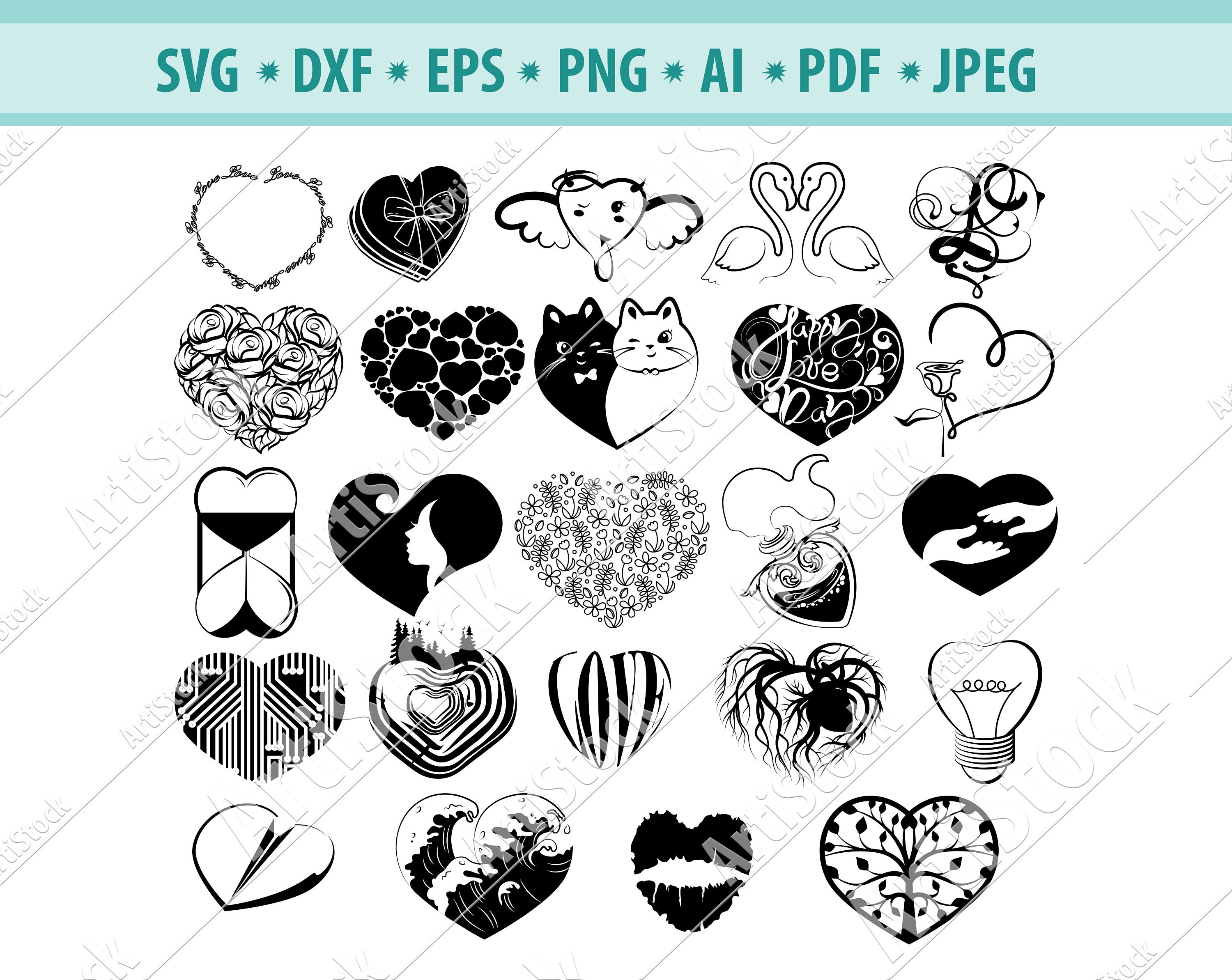 Heart Svg Stylized Heart Svg Heart Clipart Svg Love Svg | Etsy