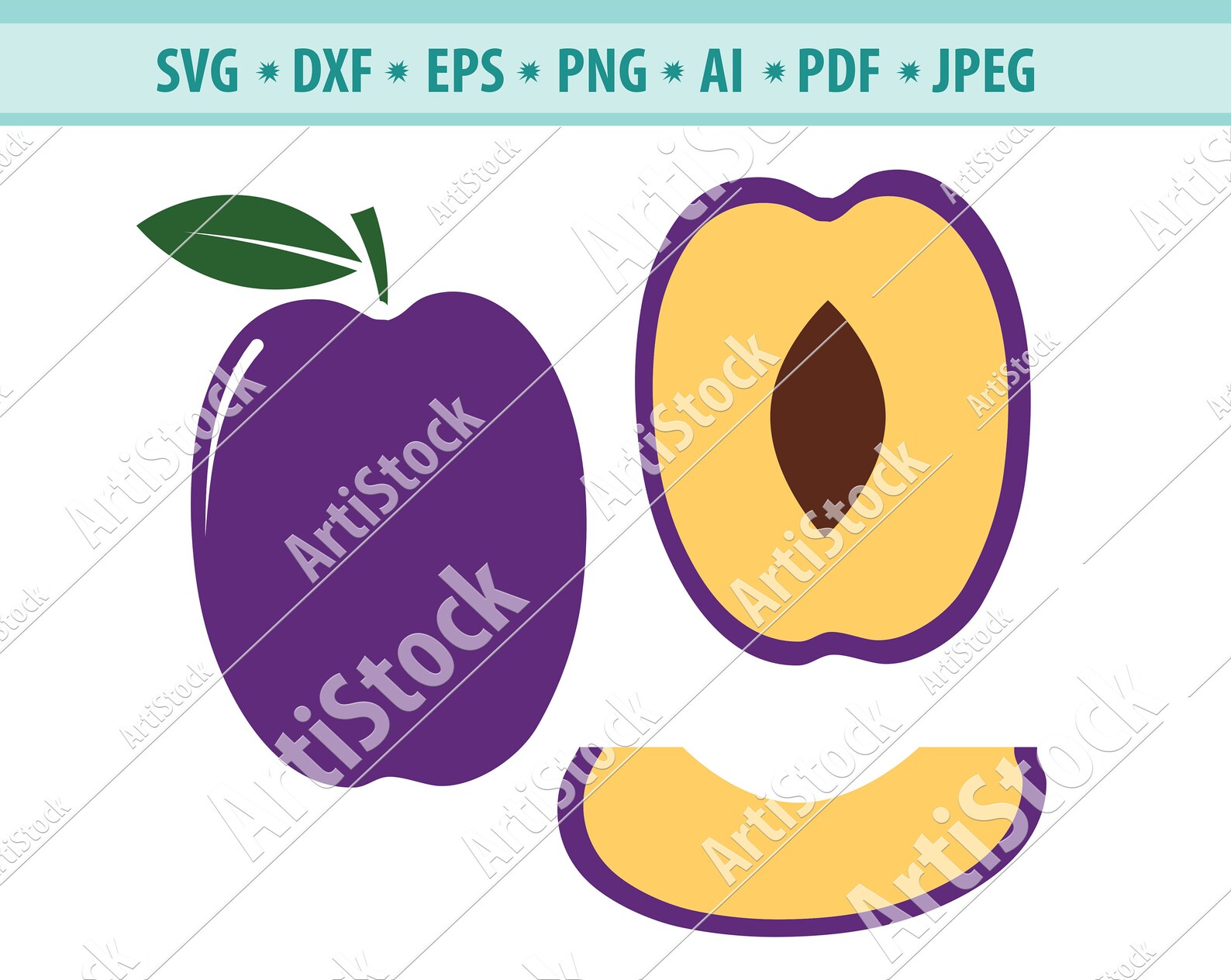 Plum SVG Fresh Fruit Svg Plum Fruit Svg Plum slice Svg | Etsy