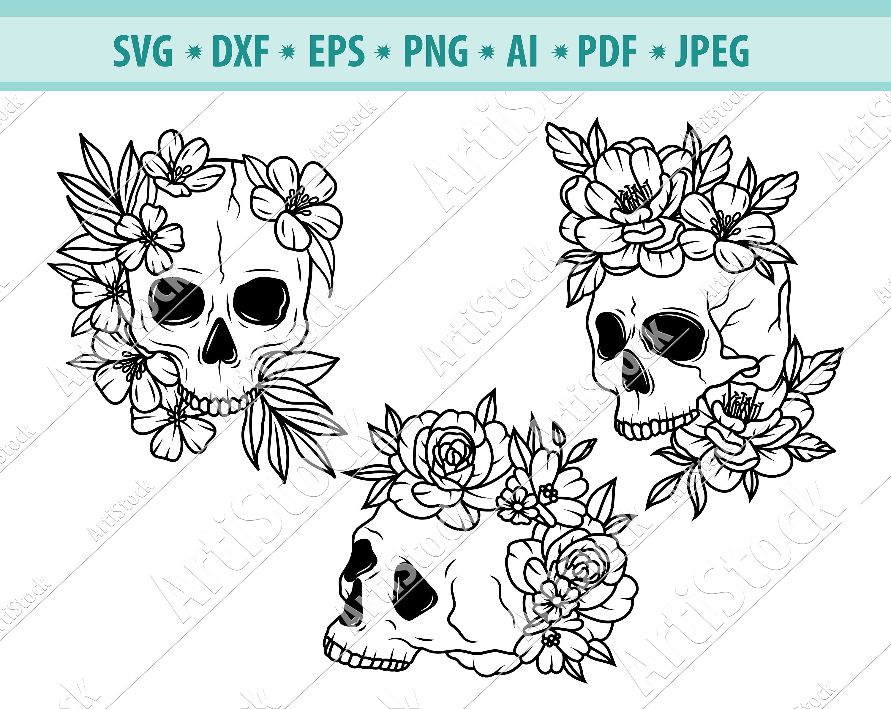 Skull Svg File Flower Skull Svg Skull Cut File Sugar Skull - Etsy