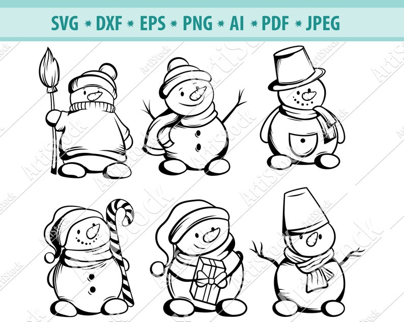 Snowman SVG Cut Files for Cricut Christmas Svg Hand Drawn - Etsy