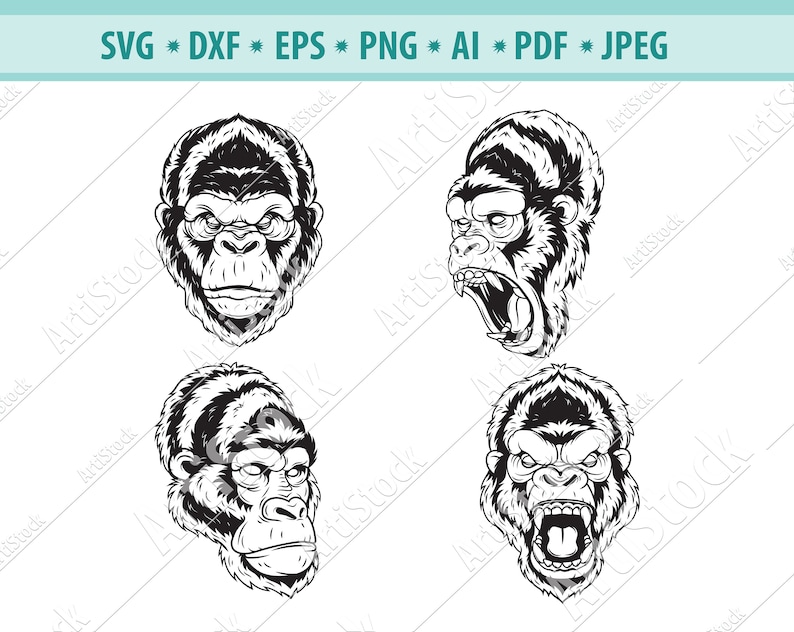 Head Gorilla Svg File Primate Svg Mascot Logo Svg Angry - Etsy