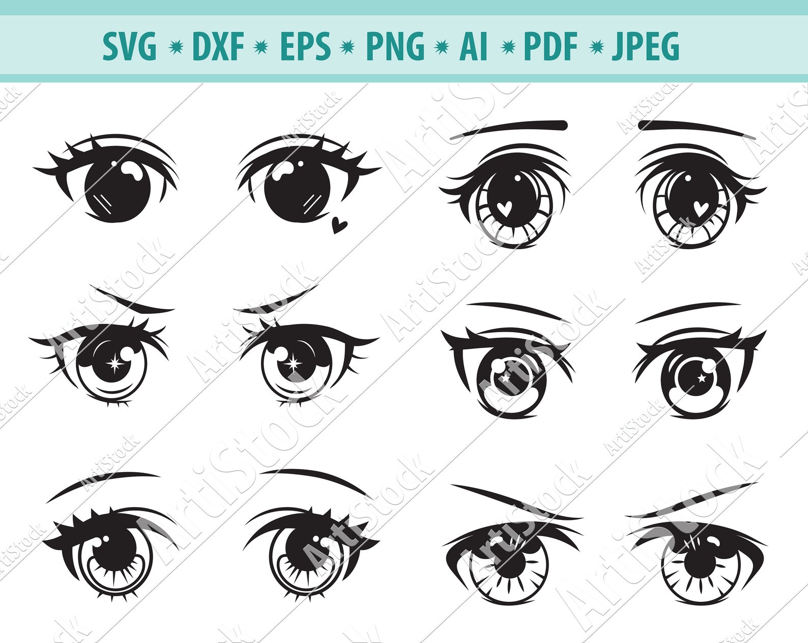 Anime Eyes Svg Eyes Svg File Eyelashes Svg Eyes Clipart | Etsy