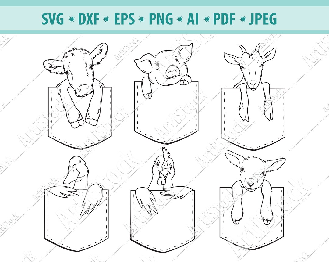 Animals in Pocket Svg, Cute Farm Animals Svg, Livestock Animal Svg ...
