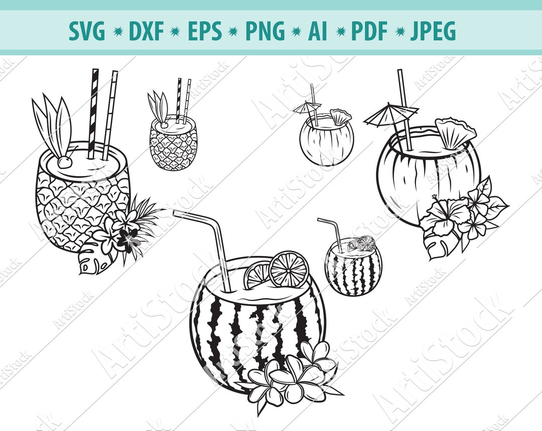 Coconut Cocktail Svg, Tropical Cocktail SVG, Summer Drink Svg, Beach ...