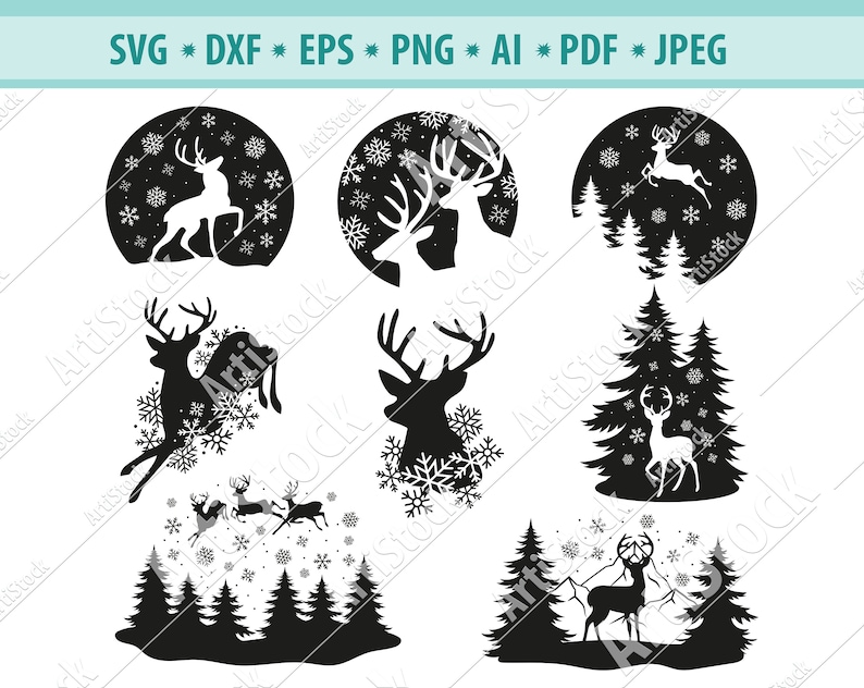Deer Svg Deer in Forest Svg Pine Trees Svg Stag Svg - Etsy