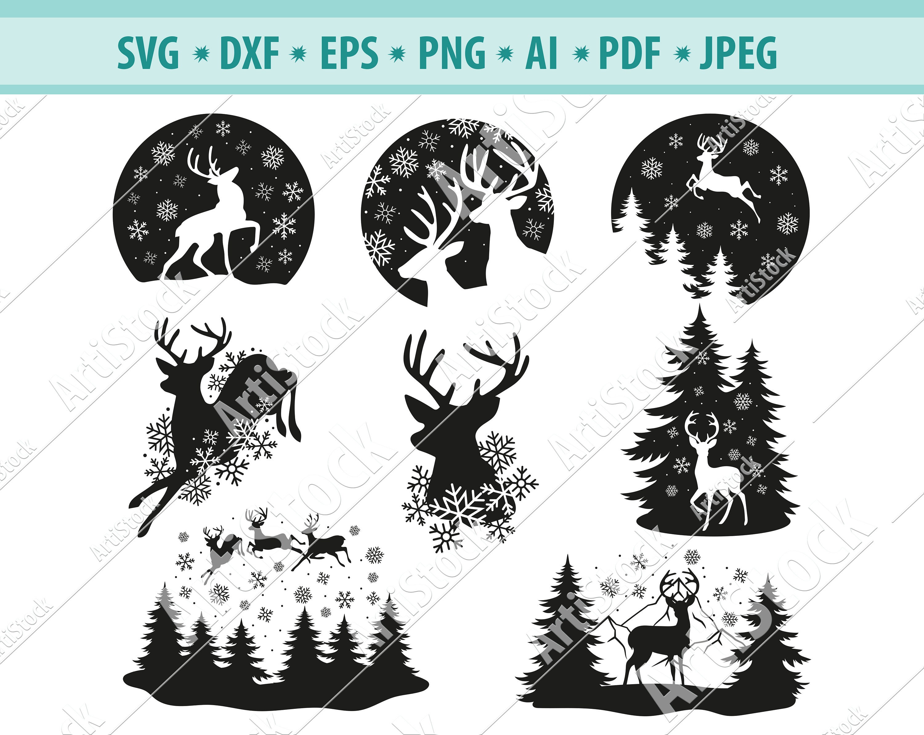Deer Svg Deer in Forest Svg Pine Trees Svg Stag Svg - Etsy