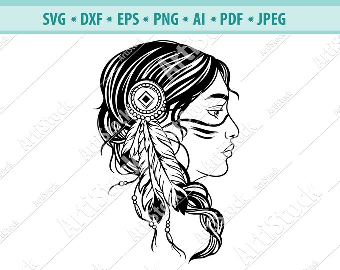 Indian Woman SVG Native American Girl Svg Headdress Svg - Etsy