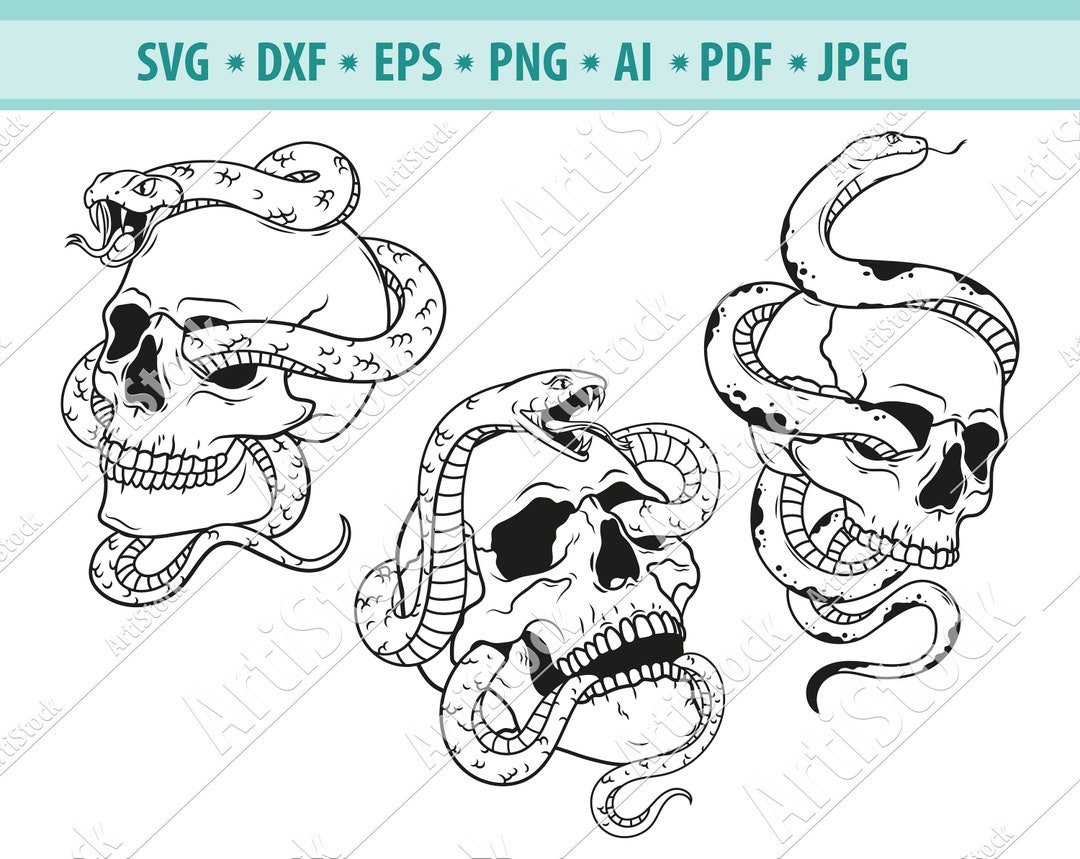 Skull Snake Svg, Serpent Snake Svg, Skull Head With Snake Svg, Skull ...
