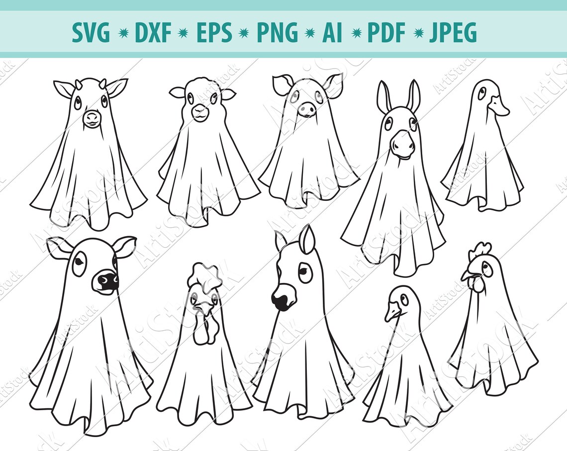 Farm Ghost Animal Svg Halloween Pets Svg Сute Animal Ghost - Etsy