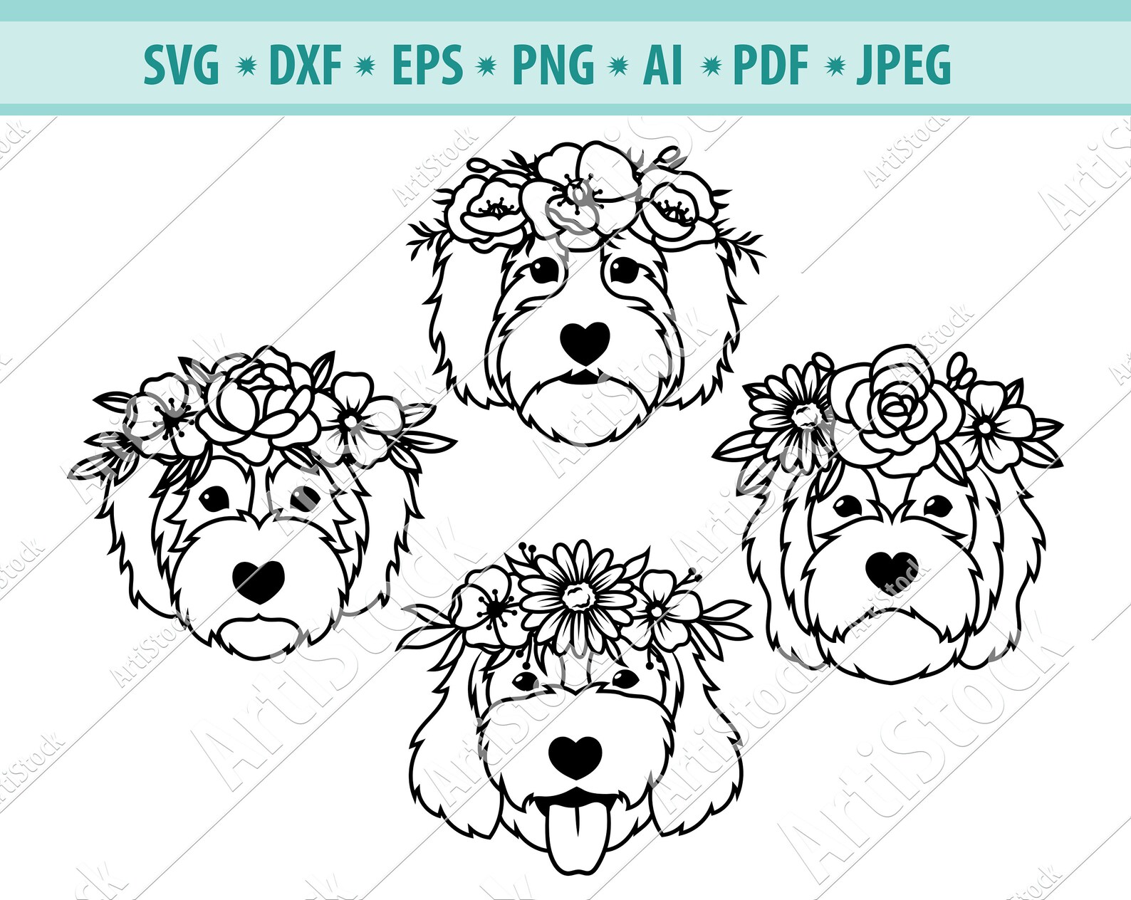Dog SVG Dog With Flower Crown SVG Floral Dog Svg - Etsy