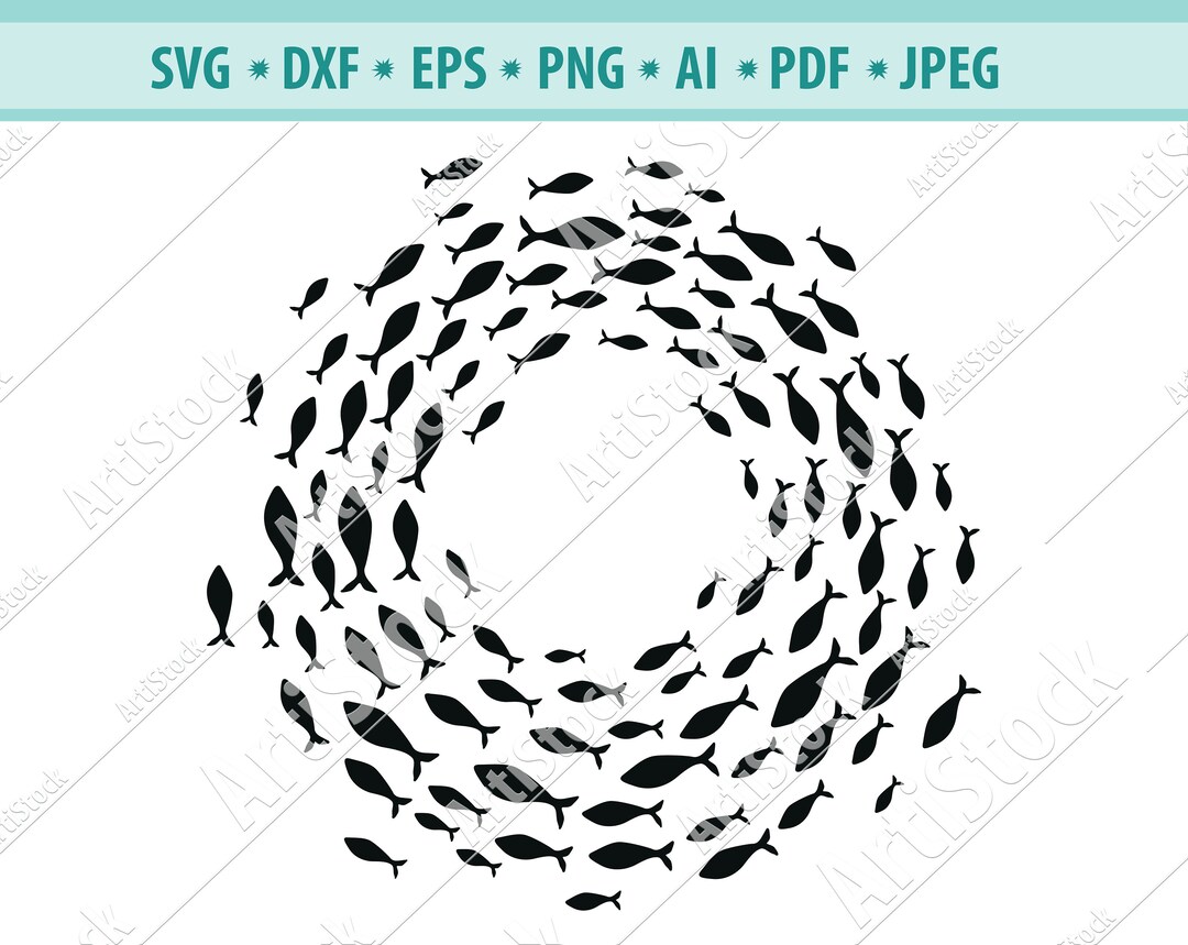 School of Fish. Group of Fishes. Vector Fish Logo. Black Silhouette ...