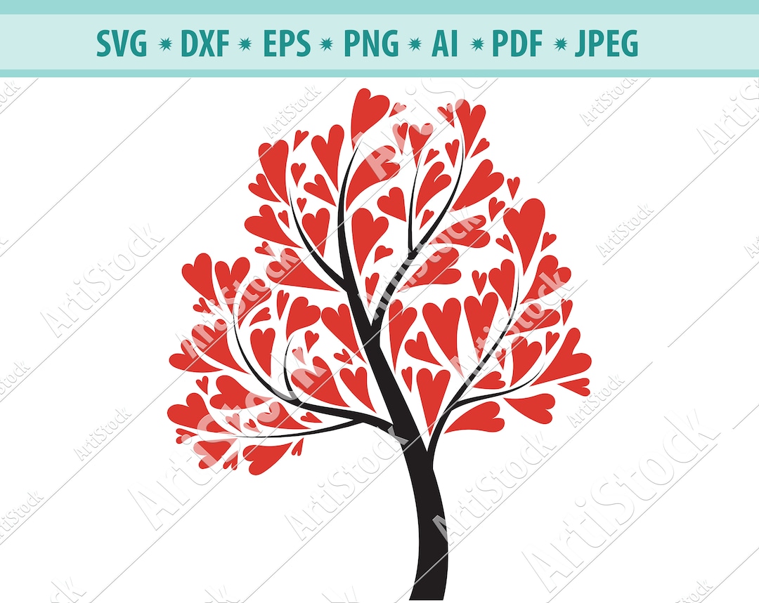 Tree With Heart Leaves SVG File -commercial & Personal Use- Vector Art ...