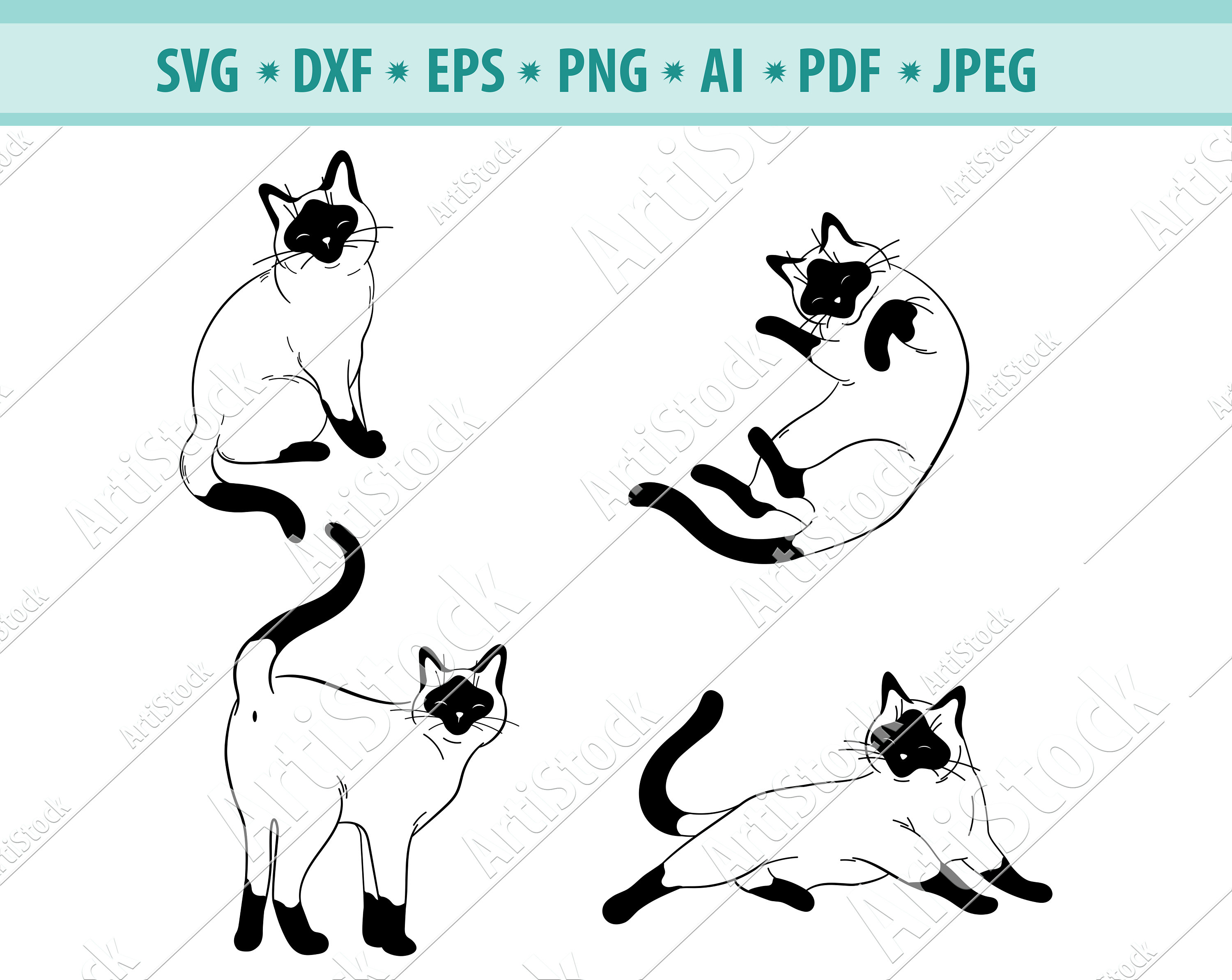 Siamese kat Svg Cat portret Svg Siamese kat clipart Cat | Etsy België