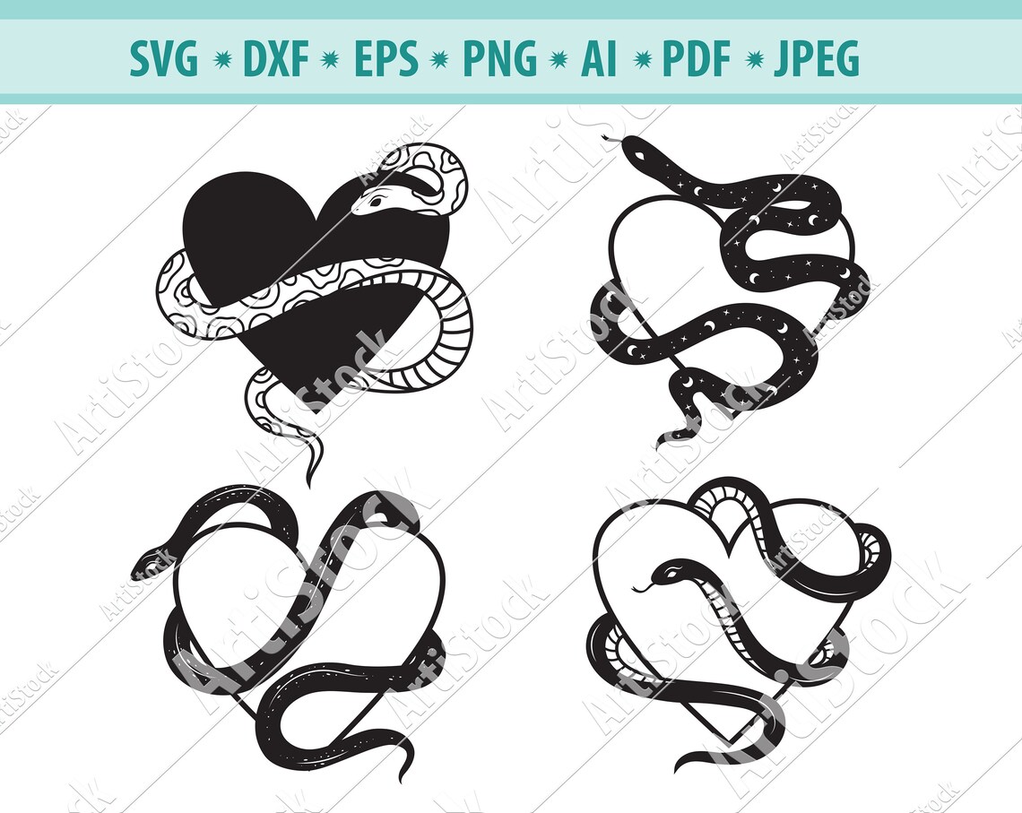 Snake and Heart Svg Snake With Heart SVG Snake Cut File - Etsy