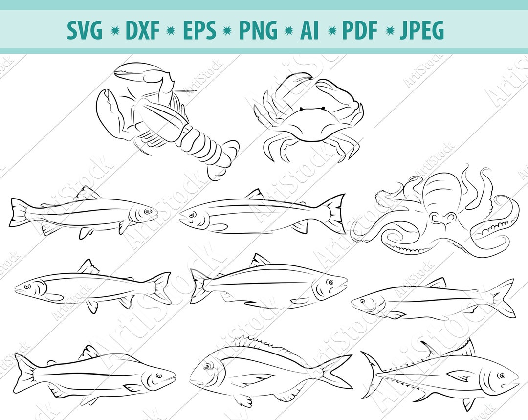 Seafood SVG Bundle, Seafood SVG, Clipart, Seafood Cut Files for ...