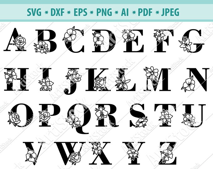 Monogram Svg Flower, Floral Alphabet Svg Bundle, Botanical Letters Svg ...