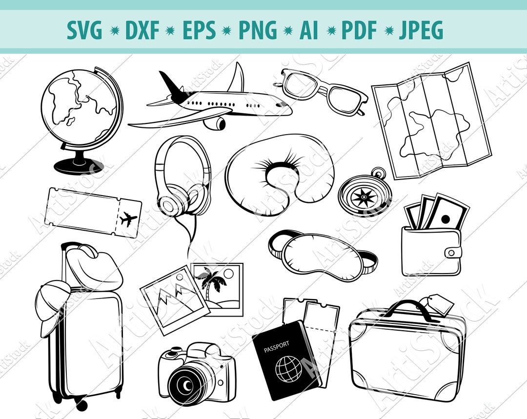 Travel Things Svg, World Travel Clipart, Traveling Clip Art, Accessory ...