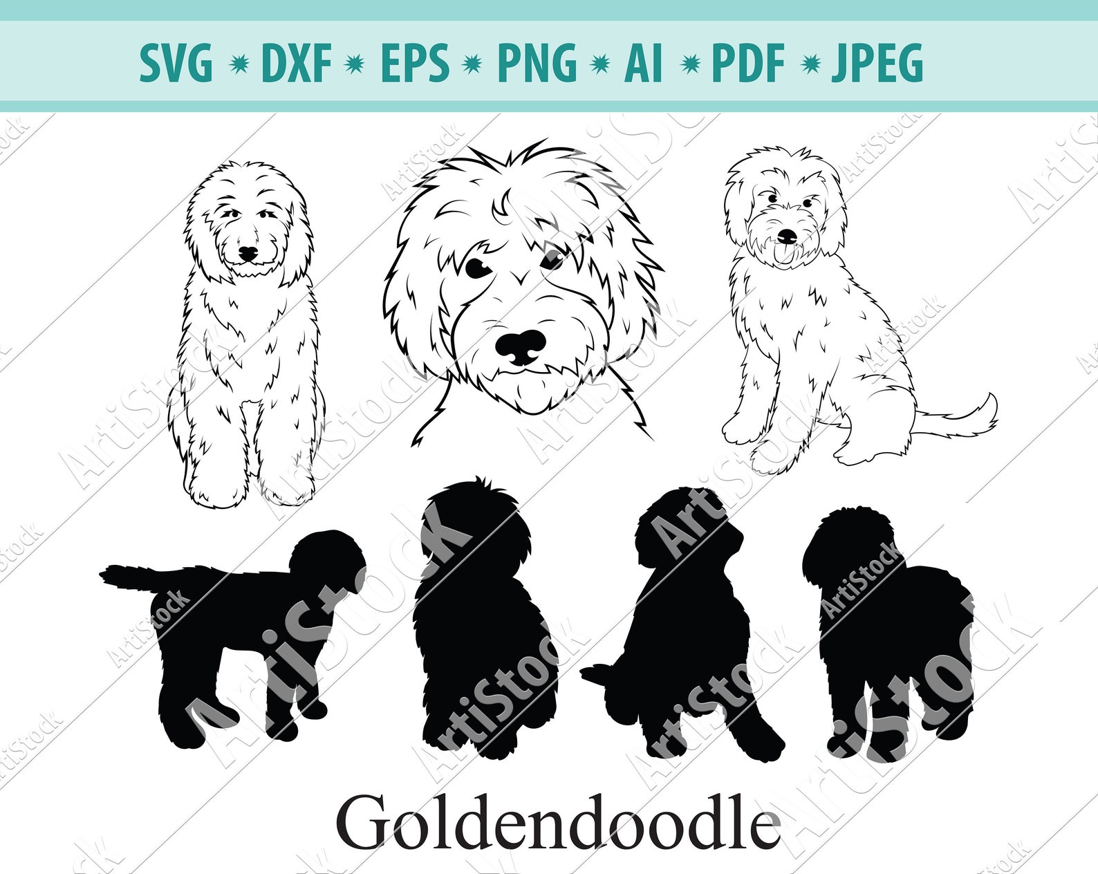 Goldendoodle SVG - Dog Silhouettes - Dogs SVG - Digital Cutting File ...