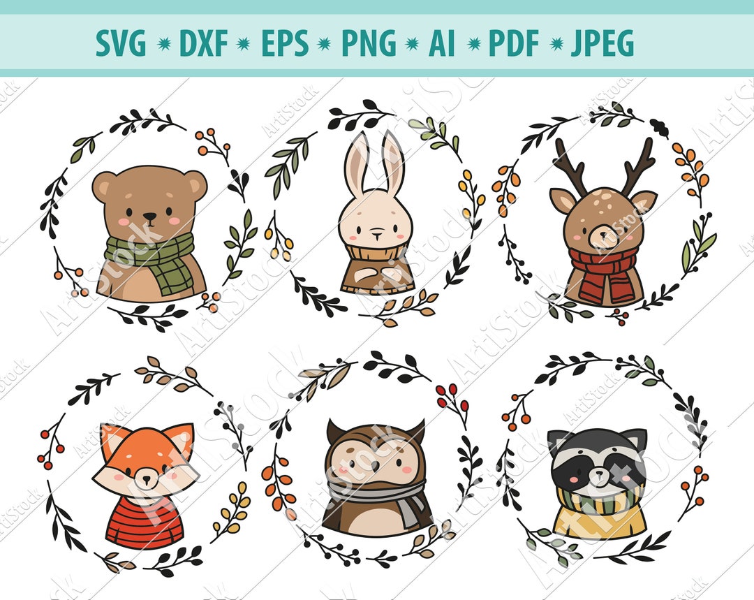 Autumn Animals Svg, Holiday Wreath Svg, Animal Clipart, Animals With ...