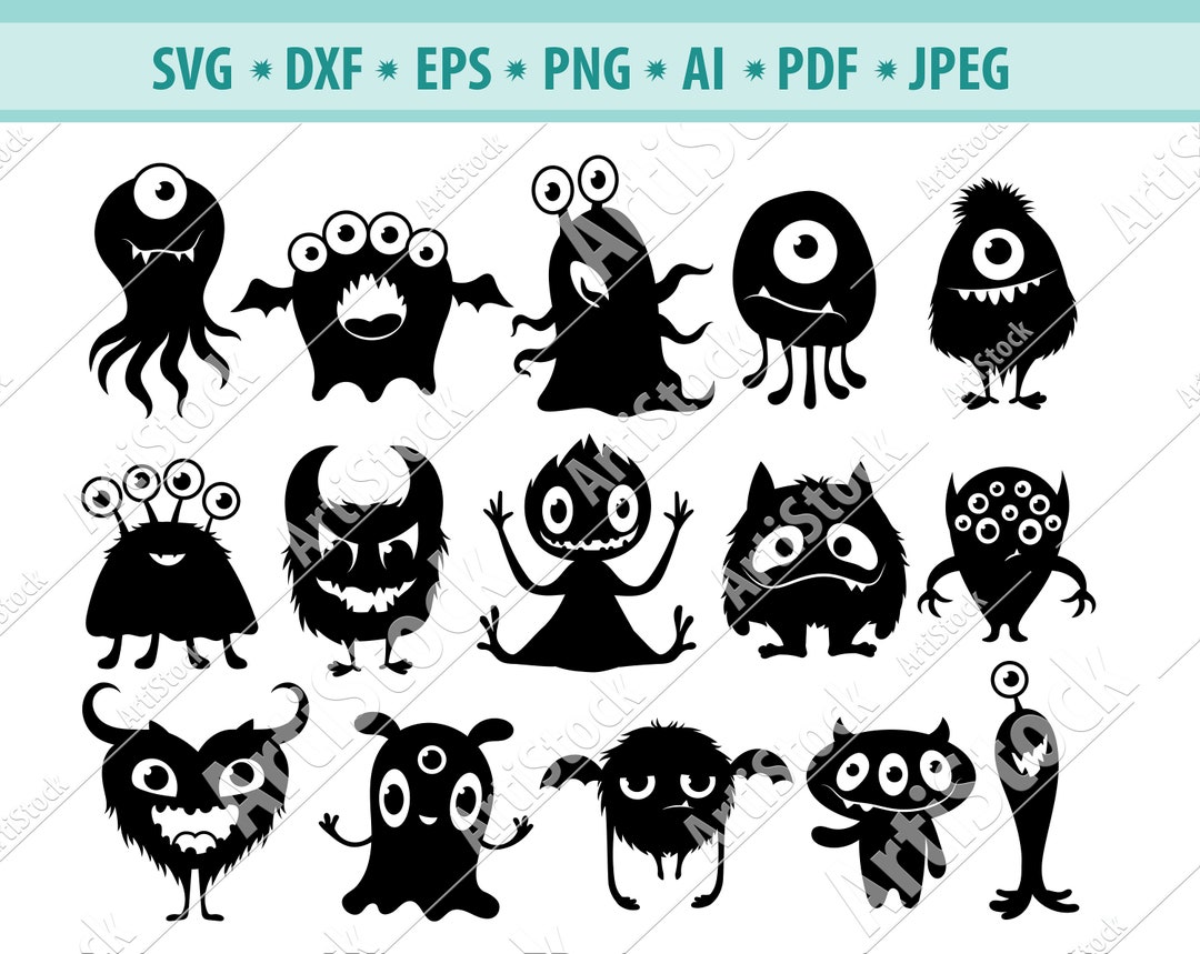 Monster SVG, Cute Monster SVG, Monsters Cut File, Monter Silhouette ...