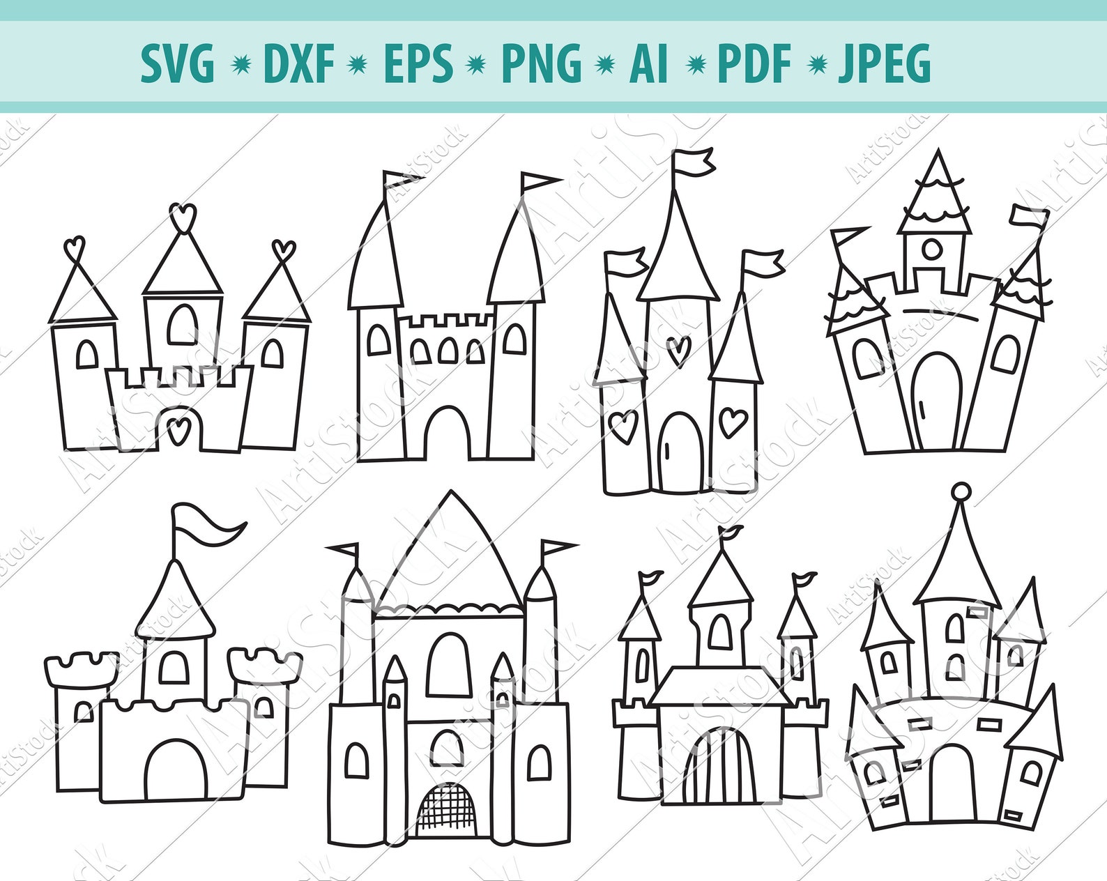 Castle Svg File, Princess House Svg, Architecture Svg, Silhouette ...
