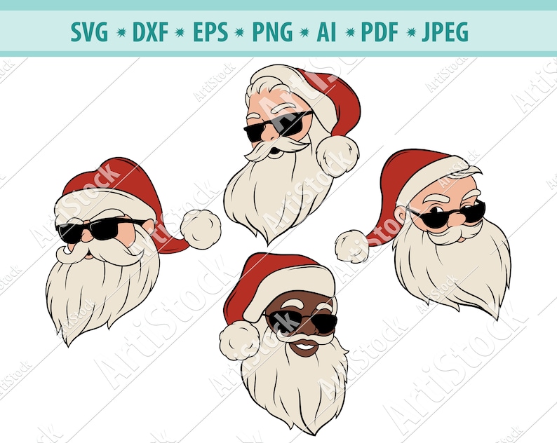 Santa Face Svg Santa With Sunglasses Svg Santa Beard Svg - Etsy