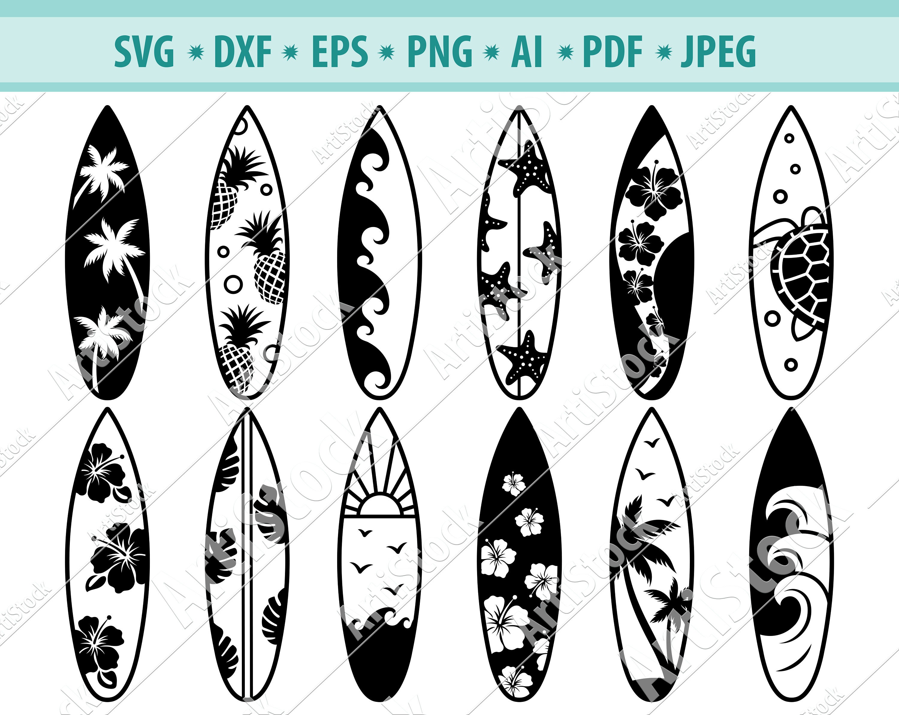 Colorful Surfboard SVG JPG PNG Hand Drawing Lupon gov ph