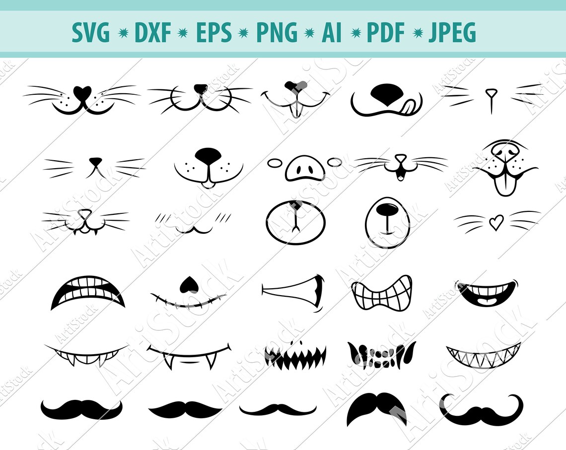 Cute Face Svg File Face Mask Svg Funny Pets Mouth Svg Emoji - Etsy