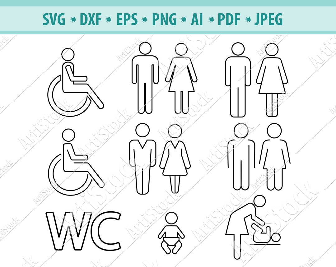 Bagno Svg, segno bagno SVG, adesivo porta Svg, simbolo servizi igienici ...