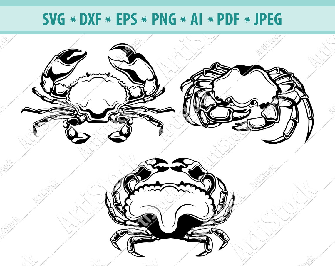 Crab Svg Crab Clipart Svg Beach Svg Shell Fish Silhouettes | Etsy