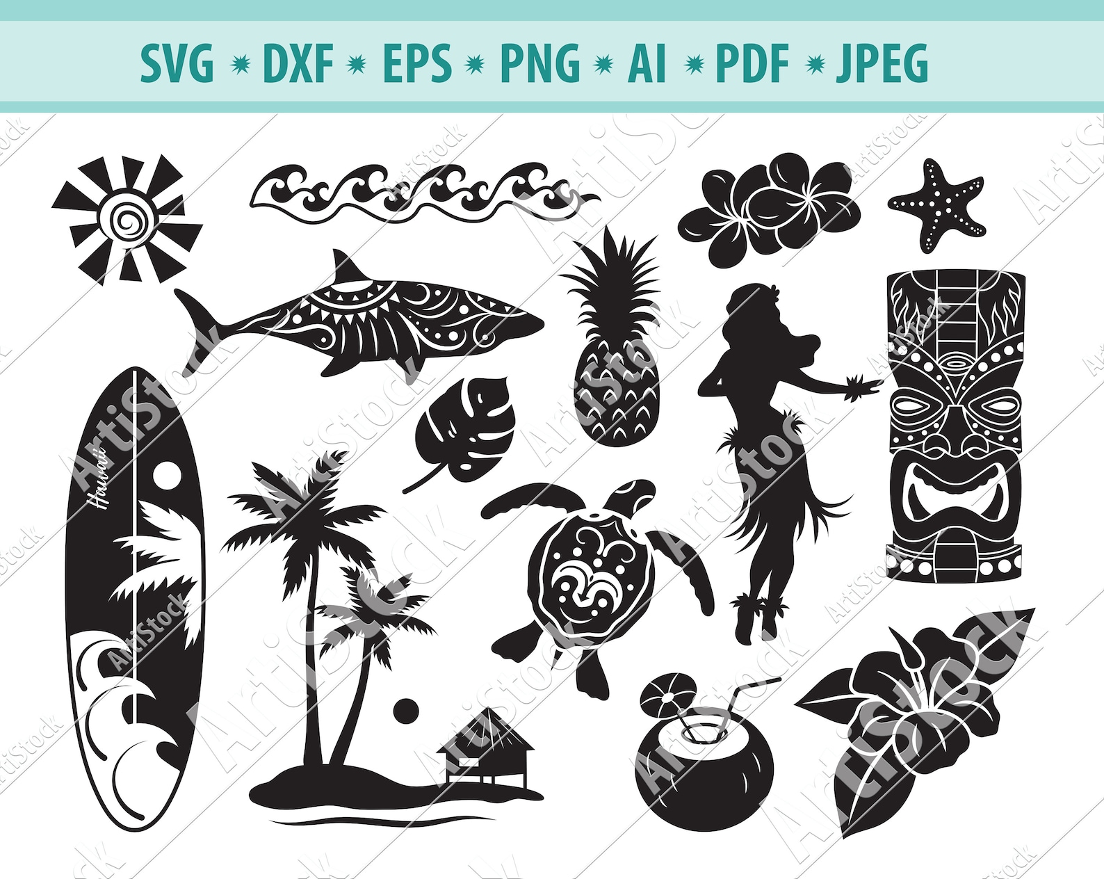 Hawaiian SVG Bundle, Hawaiian Luau Clipart, Aloha Svg, Hawaiian Flower ...