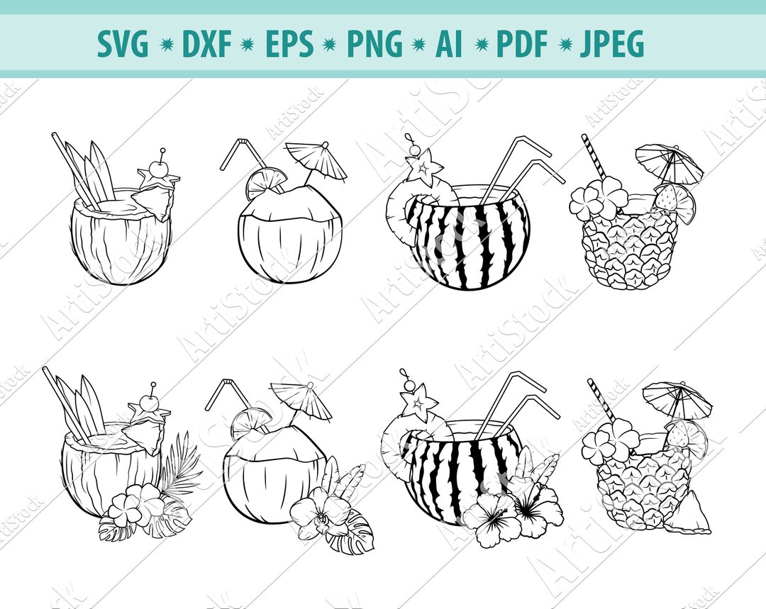 Coconut Cocktail Svg, Tropical Cocktail SVG, Summer Drink Svg, Beach ...