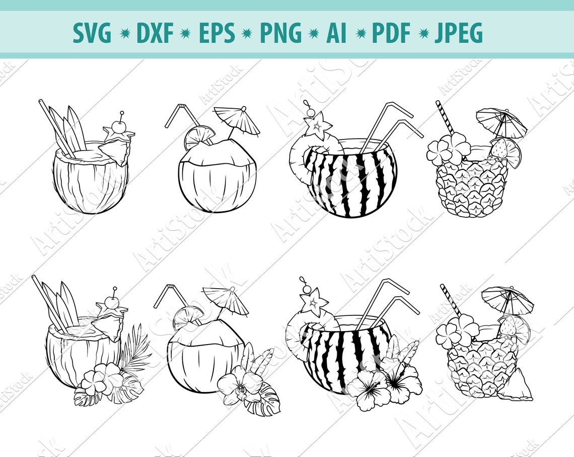 Coconut Cocktail Svg Tropical Cocktail SVG Summer Drink Svg - Etsy