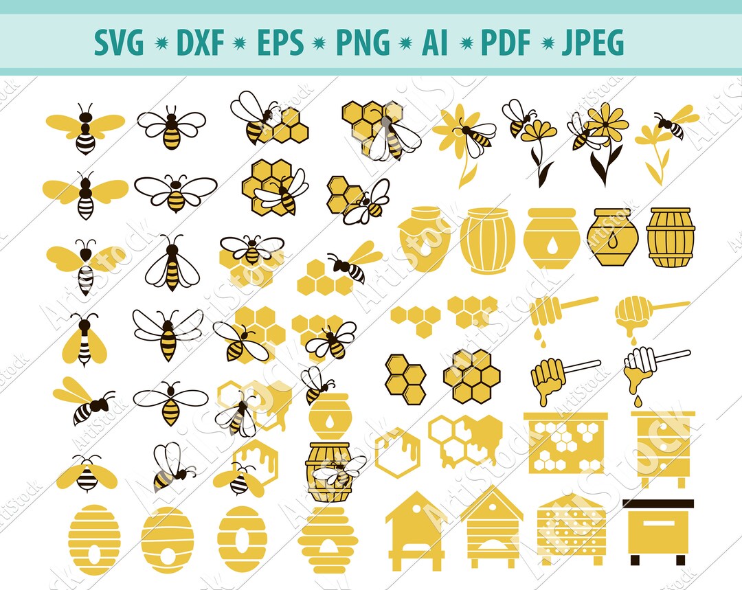 Honey Set SVG, Beehive Svg, Honey Spoons Svg, Flower Svg, Honeycomb Svg ...