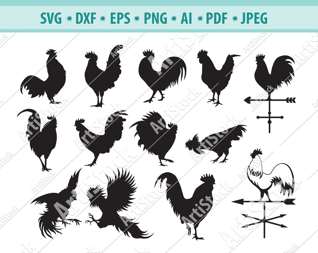 Rooster Svg File, Farm Animals Svg, Livestock Svg, Rooster Silhouette ...