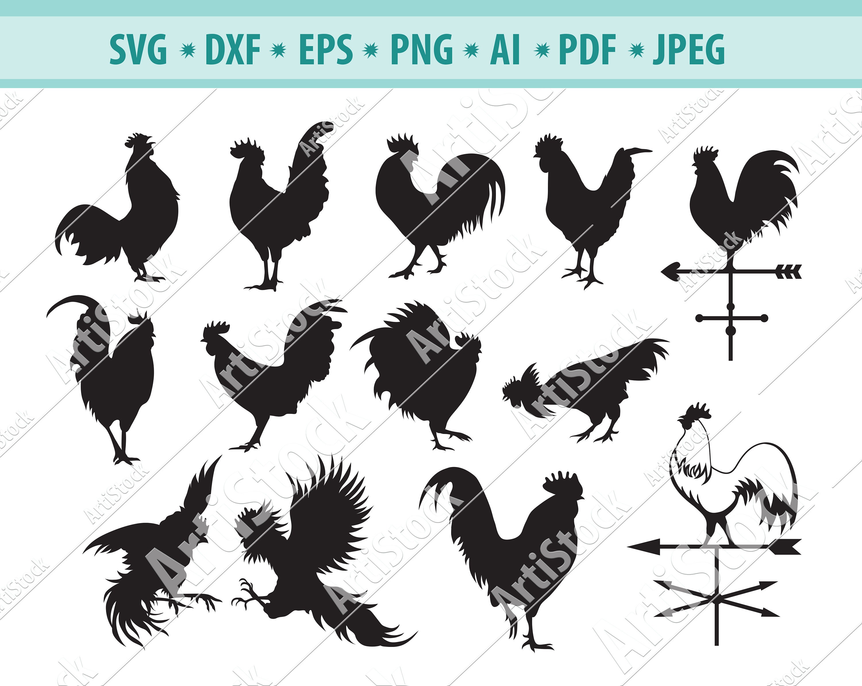 Gallo Svg Archivo, Animales de granja Svg, Ganadero Svg, Silueta de ...