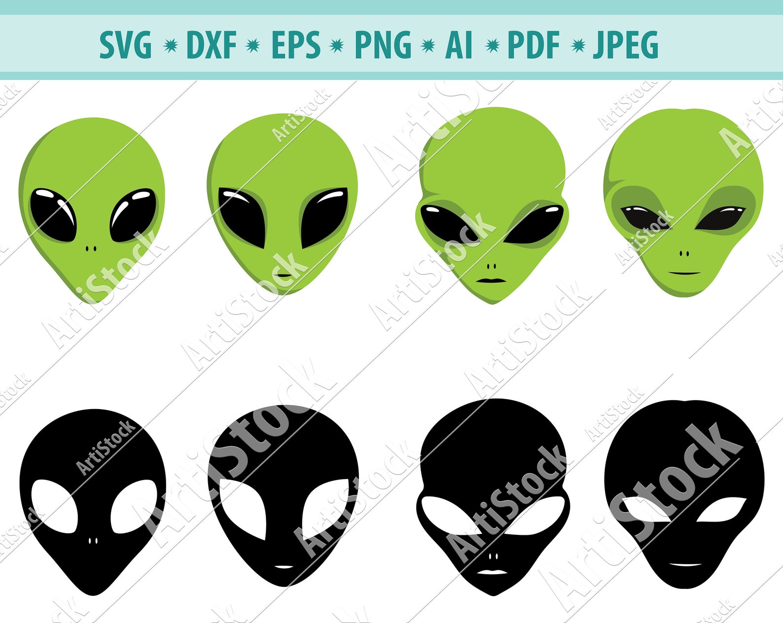 Alien Head Svg Alien Svg Martians Svg Alien Heads Clipart | Etsy