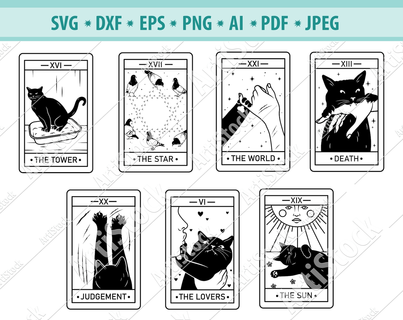 Cat Tarot Card Svg Rider Tarot Deck SVG Celestial Tarot Svg - Etsy