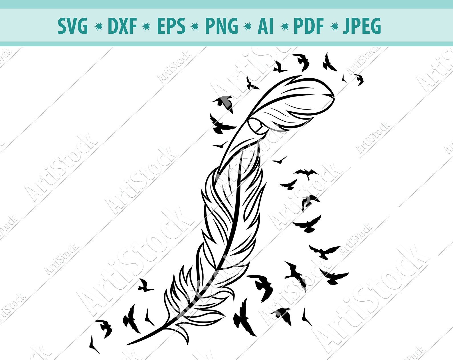 Feather to Birds Cut File SVG PNG DXF Cricut Sihouette | Etsy