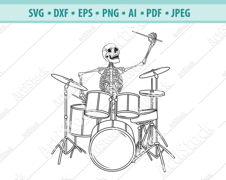 Skeleton Drummer SVG, Rock and Roll SVG, Musician Skeleton Svg, Skull ...