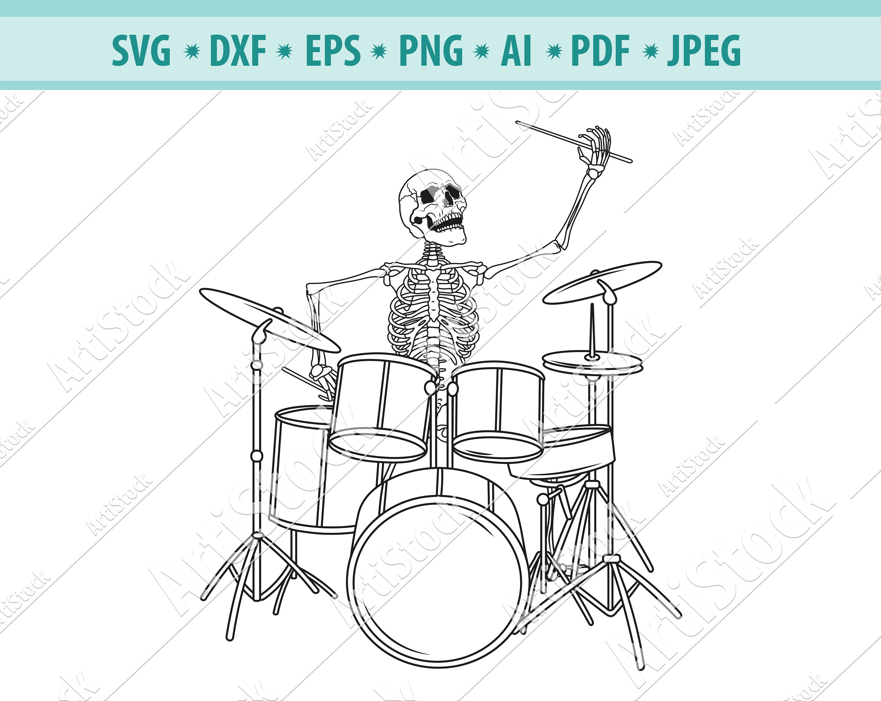 Skeleton Drummer SVG, Rock and Roll SVG, Musician Skeleton Svg, Skull ...
