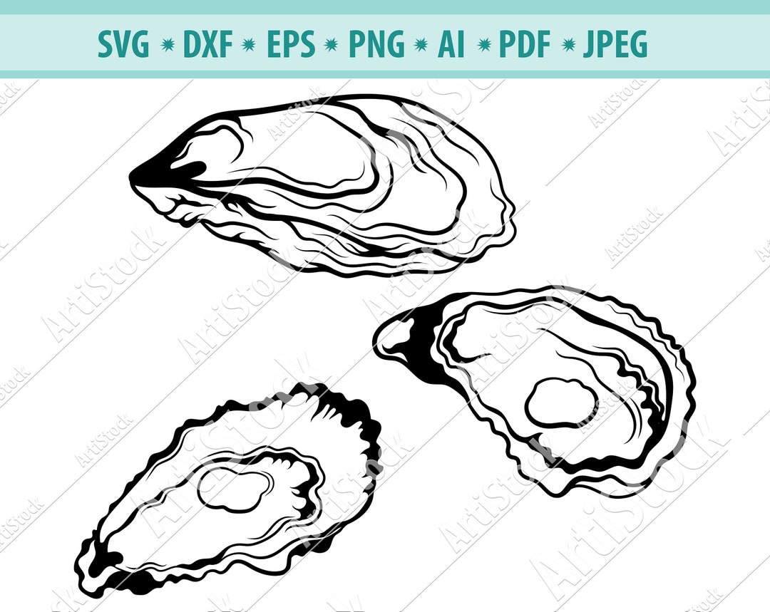 Oysters Svg, Oysters Clipart Svg, Beach Svg, Shellfish Silhouettes, Sea ...